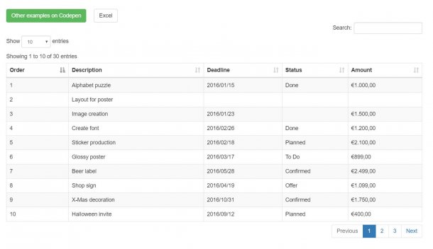 18 Javascript Datatable Design Code Examples Onaircode