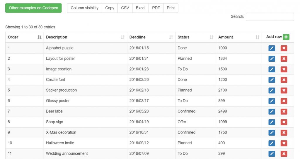 18 Javascript Datatable Design Code Examples Onaircode