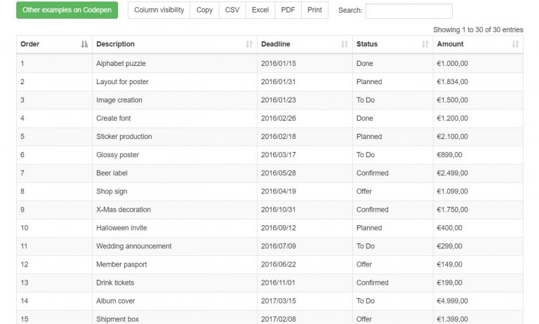 18 Javascript Datatable Design Code Examples Onaircode
